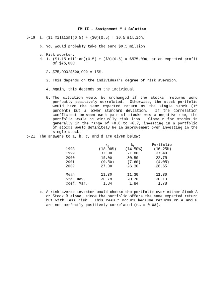 FM II - Assignment # 1 Solution | PDF