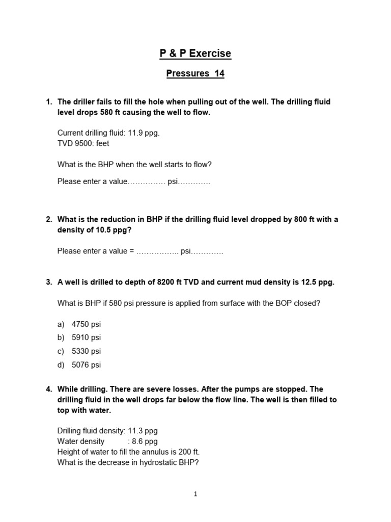 Basicas Well Control Questions. | PDF