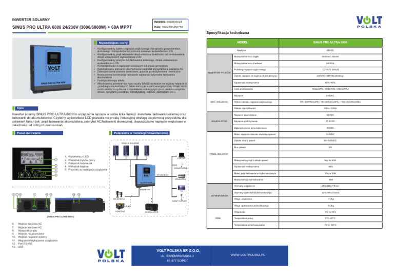 VOLT - Karta Produktu Inwerter Solarny SINUS PRO ULTRA 6000 | PDF
