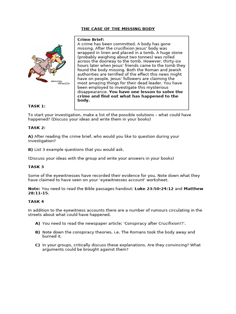 The Case of The Missing Body Task Sheet | PDF
