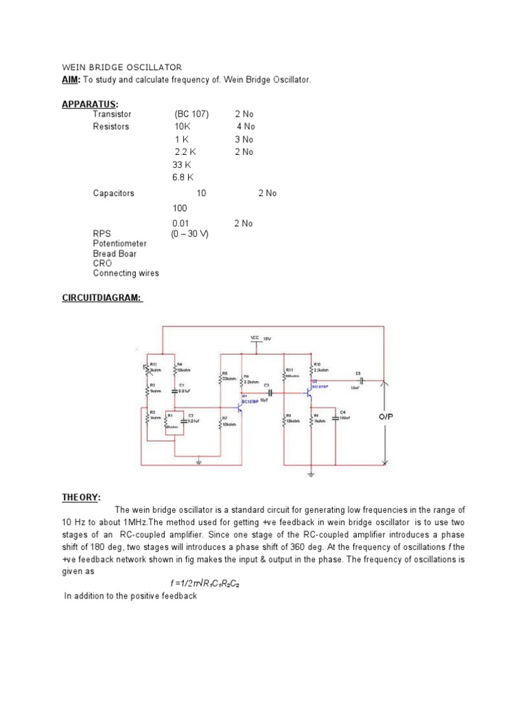 Wein Bridge Oscillator | PDF | Electronic Oscillator | Phase (Waves)