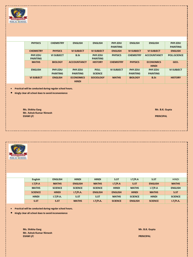 Practical Datesheet 9 To 12 2024-25 | PDF