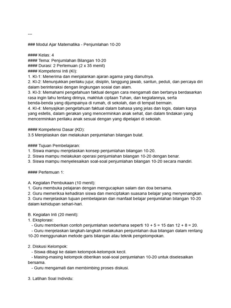 MTK (1) Penjumlahan 10-20 | PDF