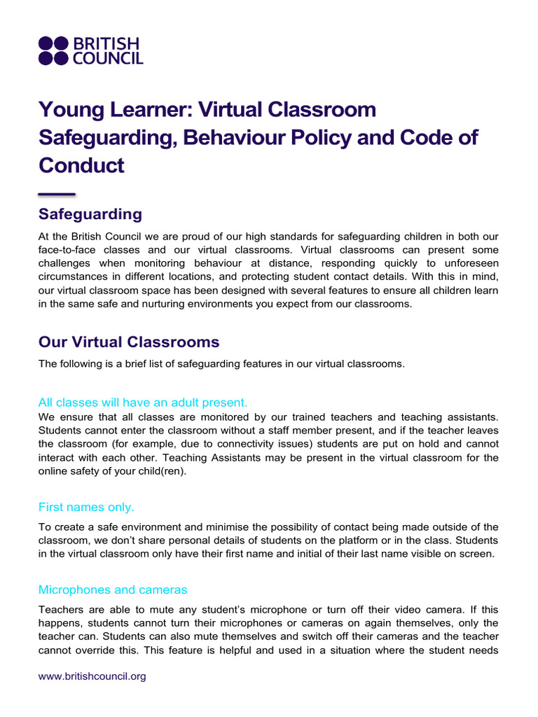 Virtual Classroom Safeguarding Features Behaviour Policy Code of ...