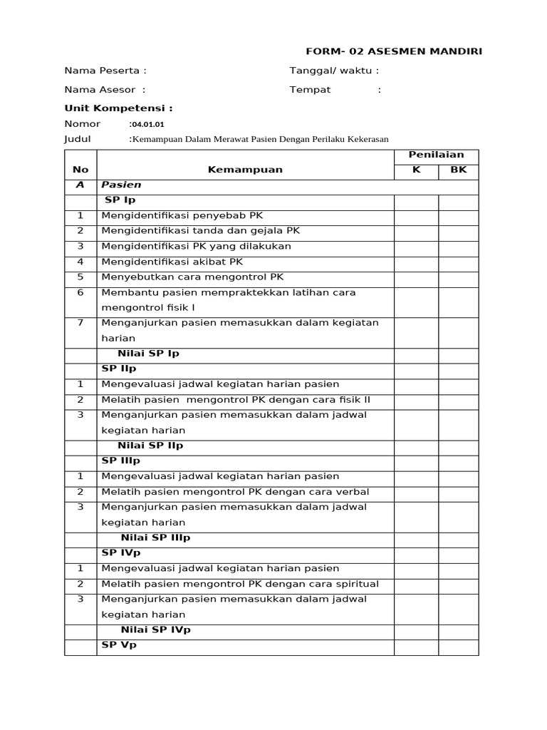 Form 02 Asesmen Mandiri Perawat | PDF