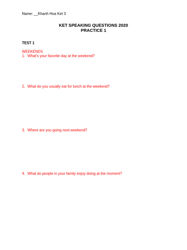 Ket Speaking Questions 2020 and Answer | PDF
