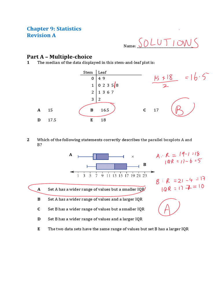 Univariate Statistics Revision - WORKED SOLUTIONS | PDF