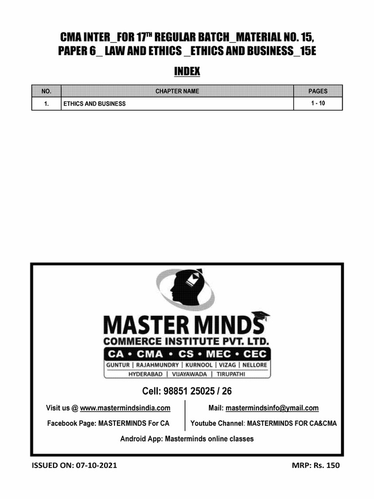 Book 15 CMA INTER PR 6 Ethics For 17th BT 15e 11 Pgs Image | PDF