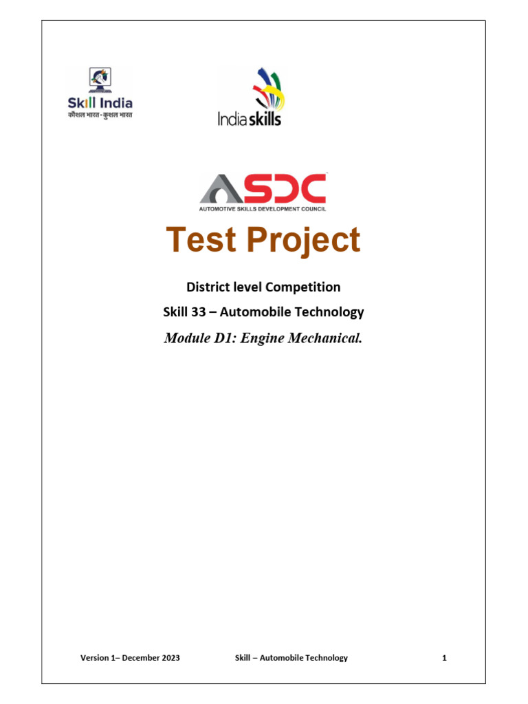 AT District Level Test Project D1 Engine Mechanical | PDF