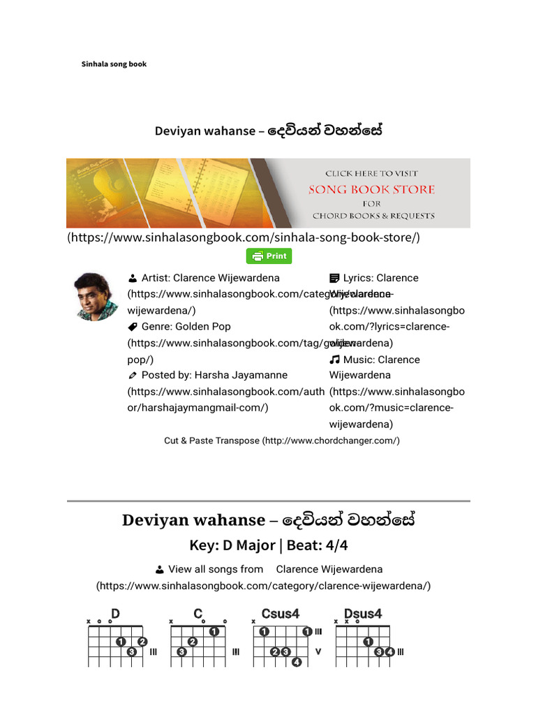 Deviyan Wahanse - Clarence Wijewardena - Chords | PDF