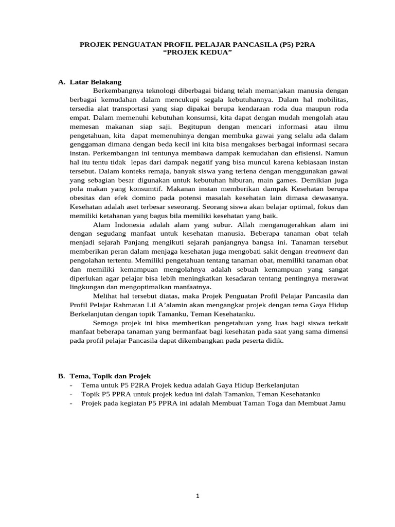 P5 PPRA Projek Kedua (Contoh) | PDF