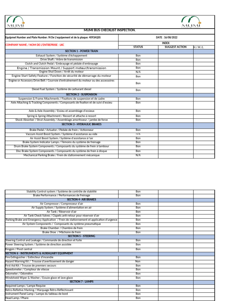 LKC Bus Checklist Inspection | PDF