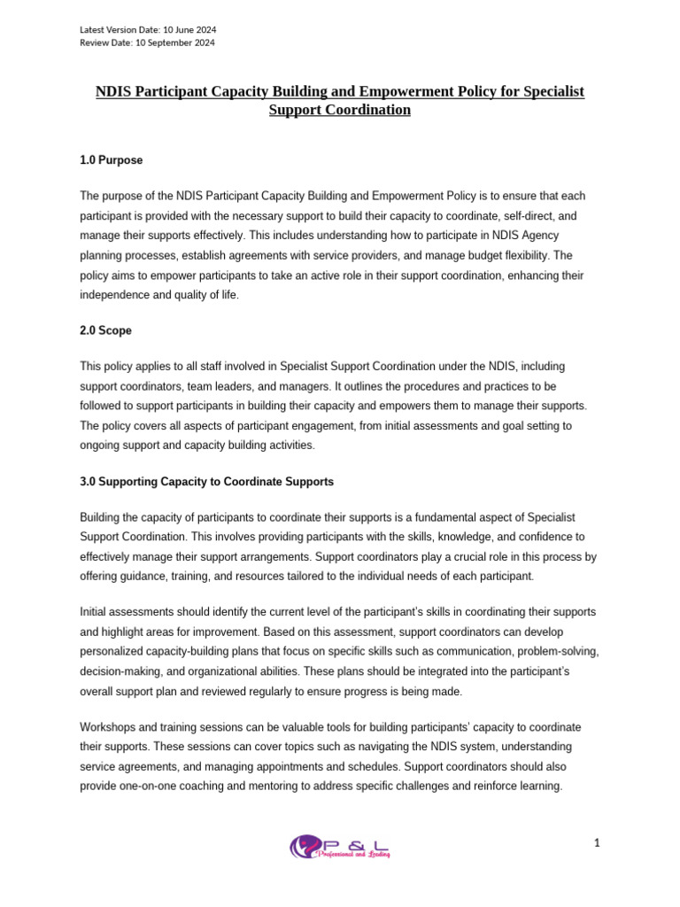 NDIS Participant Capacity Building and Empowerment Policy For Specialist Support Coordination ...