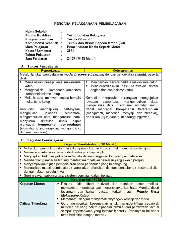Contoh RPP 1 Lembar | PDF
