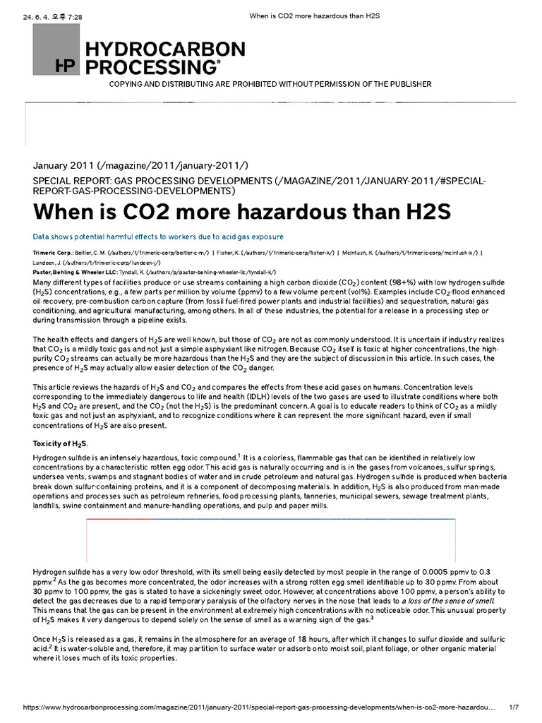 When Is CO2 More Hazardous Than H2S | PDF
