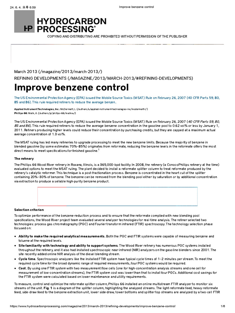Improve Benzene Control | PDF
