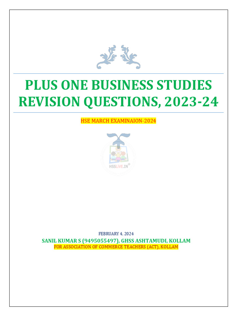 Hsslive Xi Bs Revision Qns 2024 | PDF