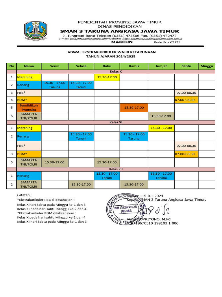 2024-2025 Jadwal Ekstrakurikuler Wajib | PDF