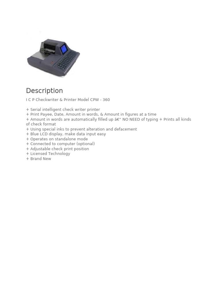 Cpw-360 Check Printer | PDF