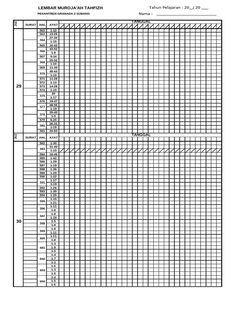 Form Muroja'ah 29-30 | PDF