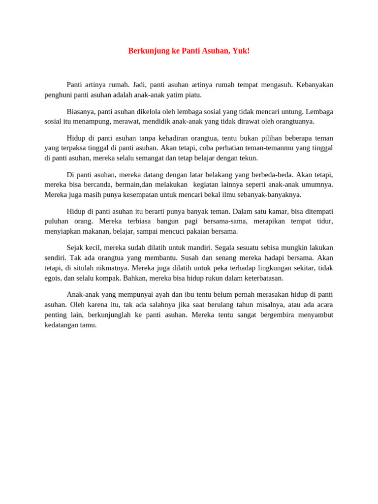 Berkunjung Ke Panti Asuhan, Yuk! | PDF