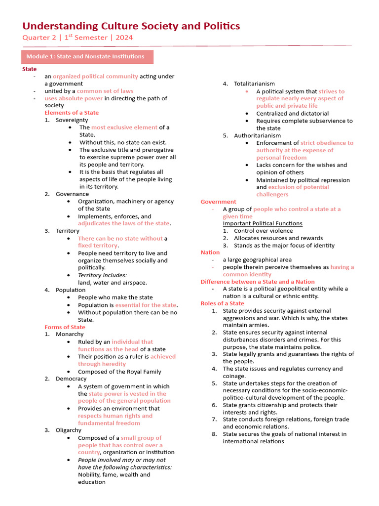 UCSP Reviewer Q2 1 | PDF