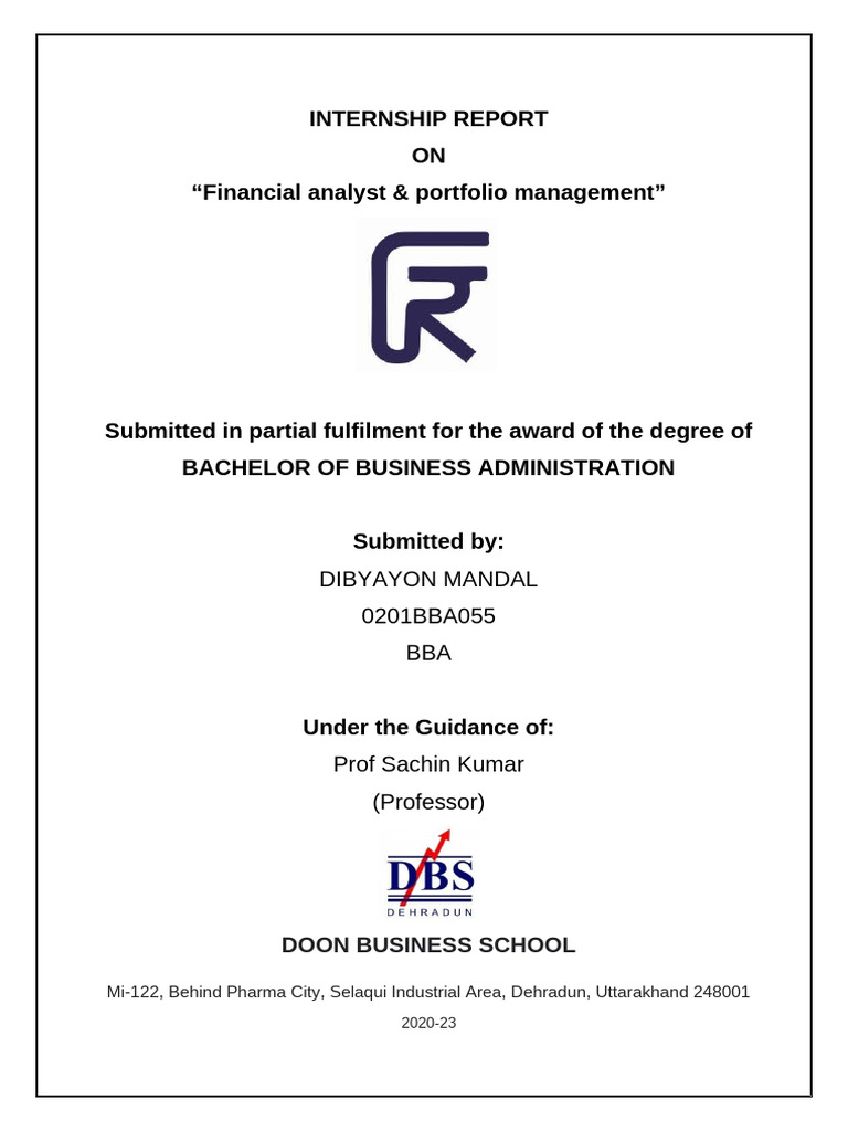 BBA Internship Report: Finance Focus | PDF | Investing | Investment Fund