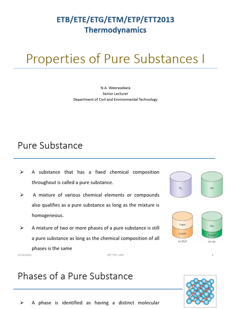 ETB/ETE/ETG/ETM/ETP/ETT2013 Thermodynamics: Properties of Pure Substances I | PDF