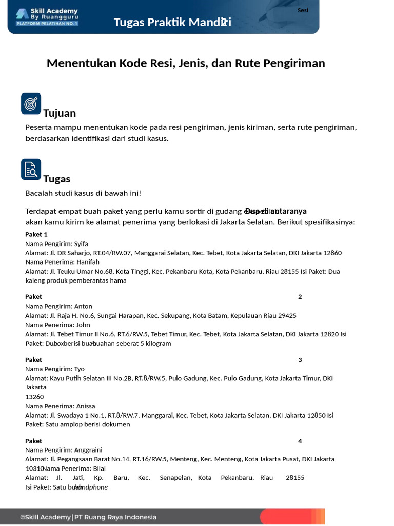 TPM1 Menentukan Kode Resi, Jenis, Dan Rute Pengiriman | PDF