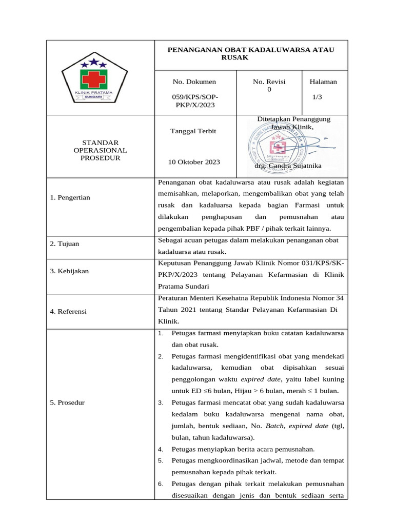 10 Spo Penanganan Obat Kadaluarsa Atau Rusak | PDF