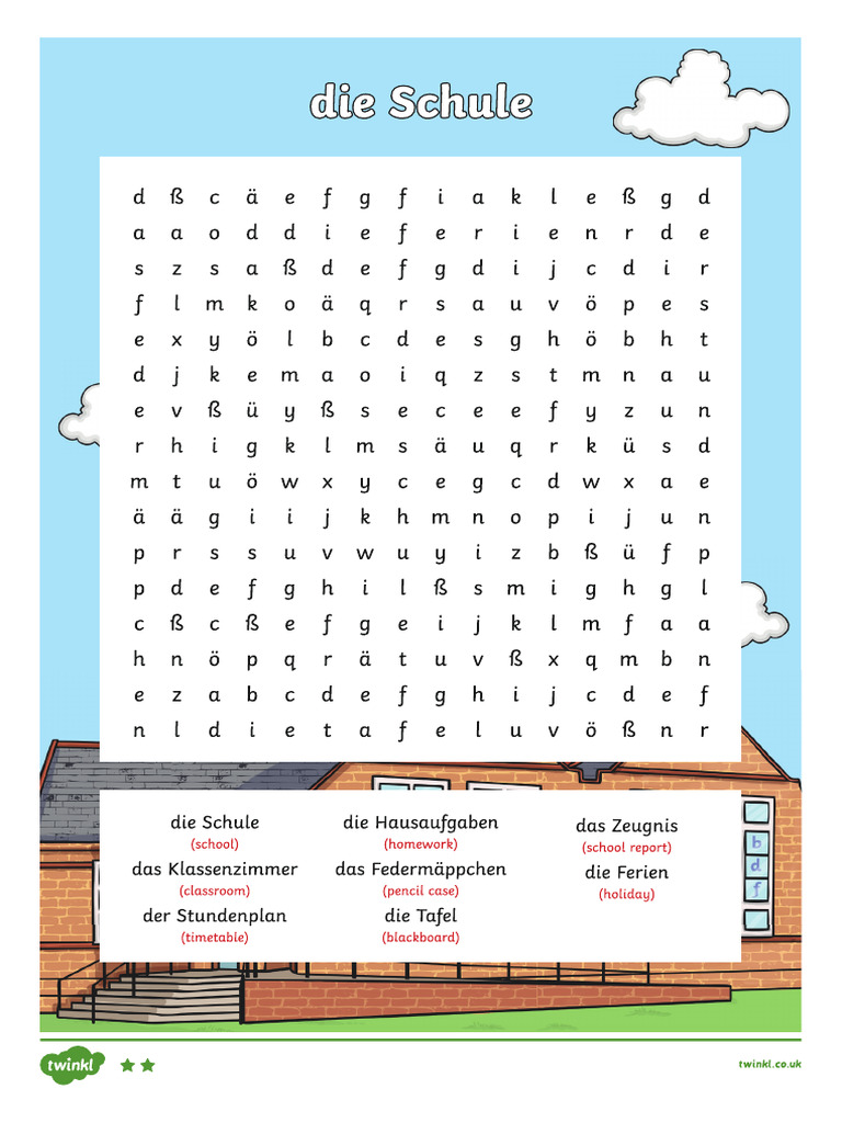 Die Schule Vocabulary Word Search | PDF