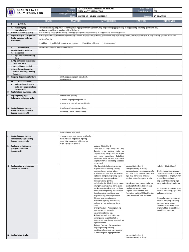 DLL - Esp 5 - Q1 - W4 | PDF
