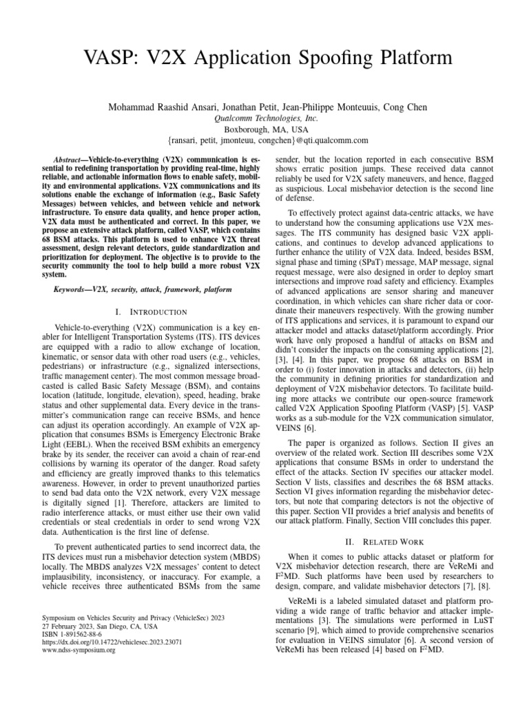 Ansari 等 - 2023 - VASP V2X Application Spoofing Platform | PDF