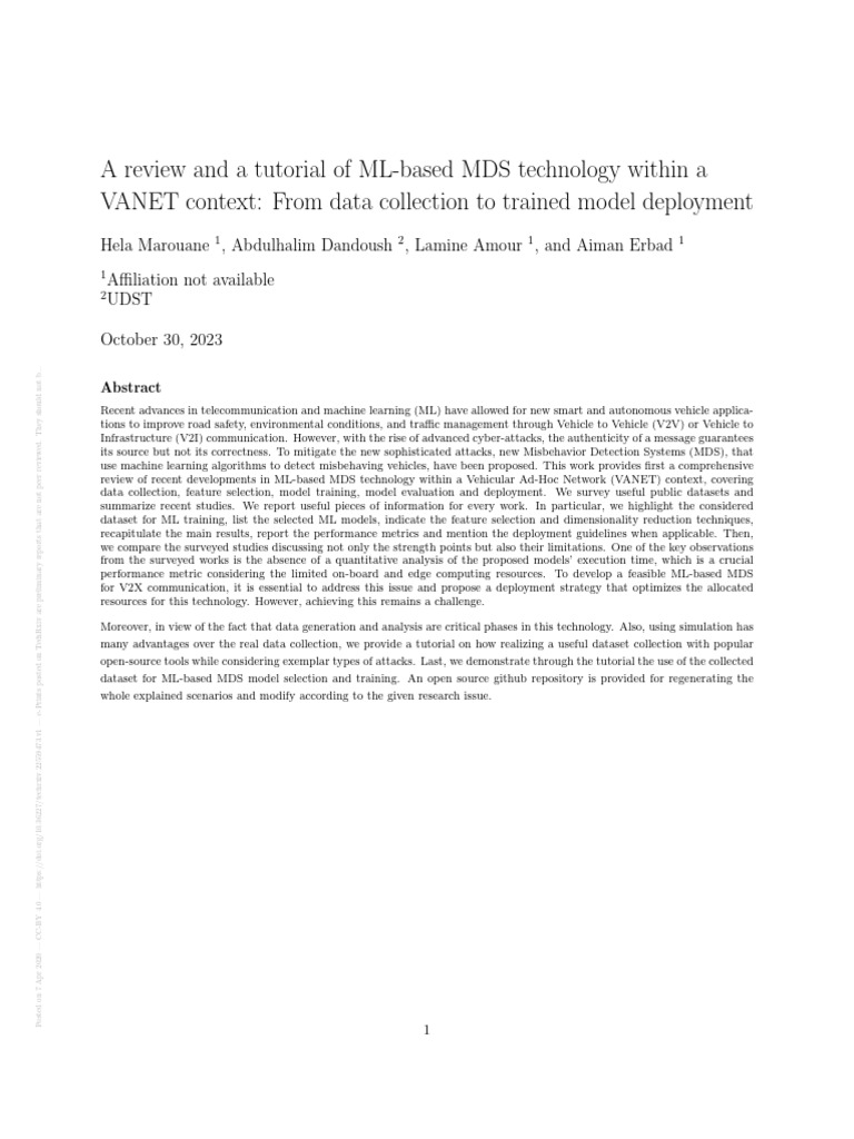 A Review and A Tutorial of ML Based MDS Technology Within A VANET ...