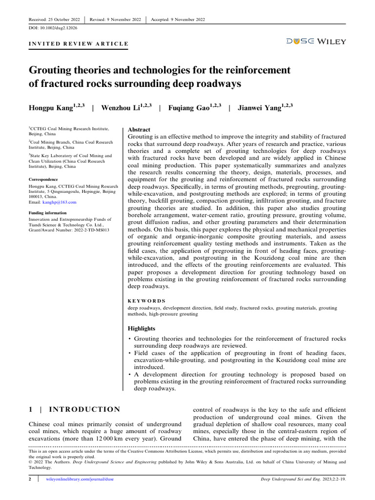 Grouting Theories and Technologies For The Reinfor | PDF