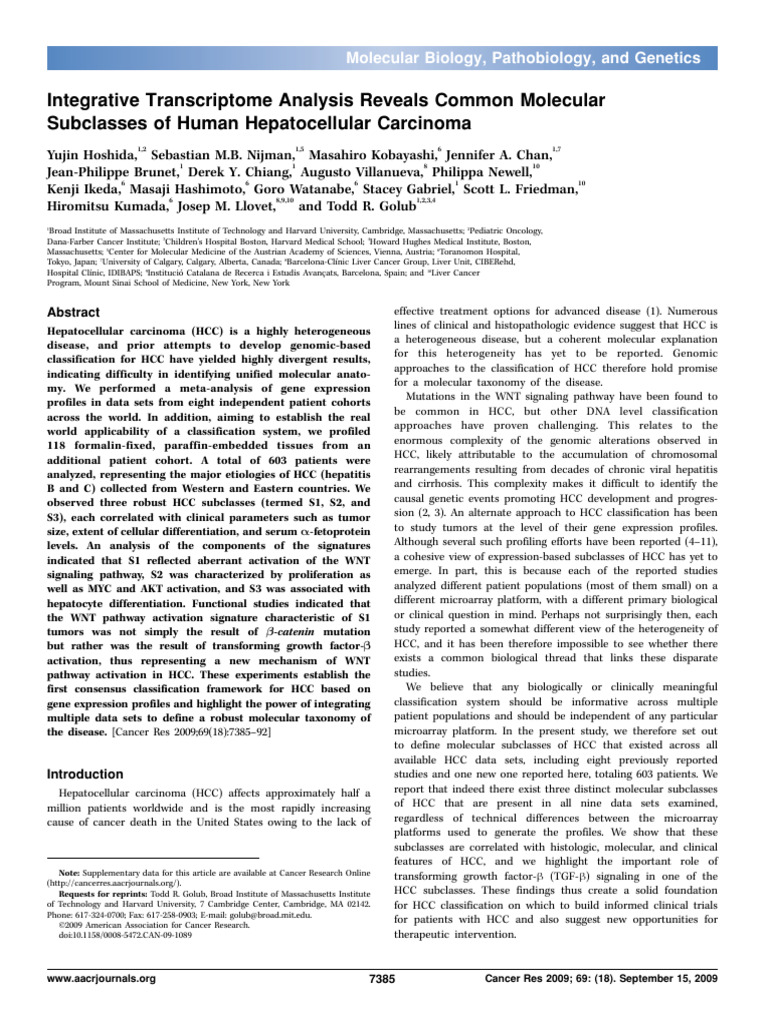 Molecular Subclasses of Human | PDF | Cellular Differentiation | Neoplasms