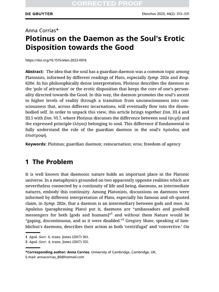Plotinus On The Daemon As The Souls Erot | PDF
