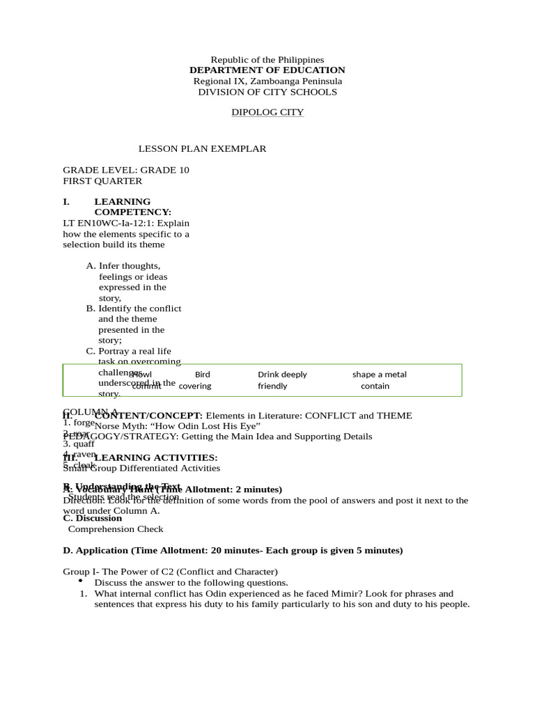 Lesson Exemplar For Grade 10 1st Quarter | PDF