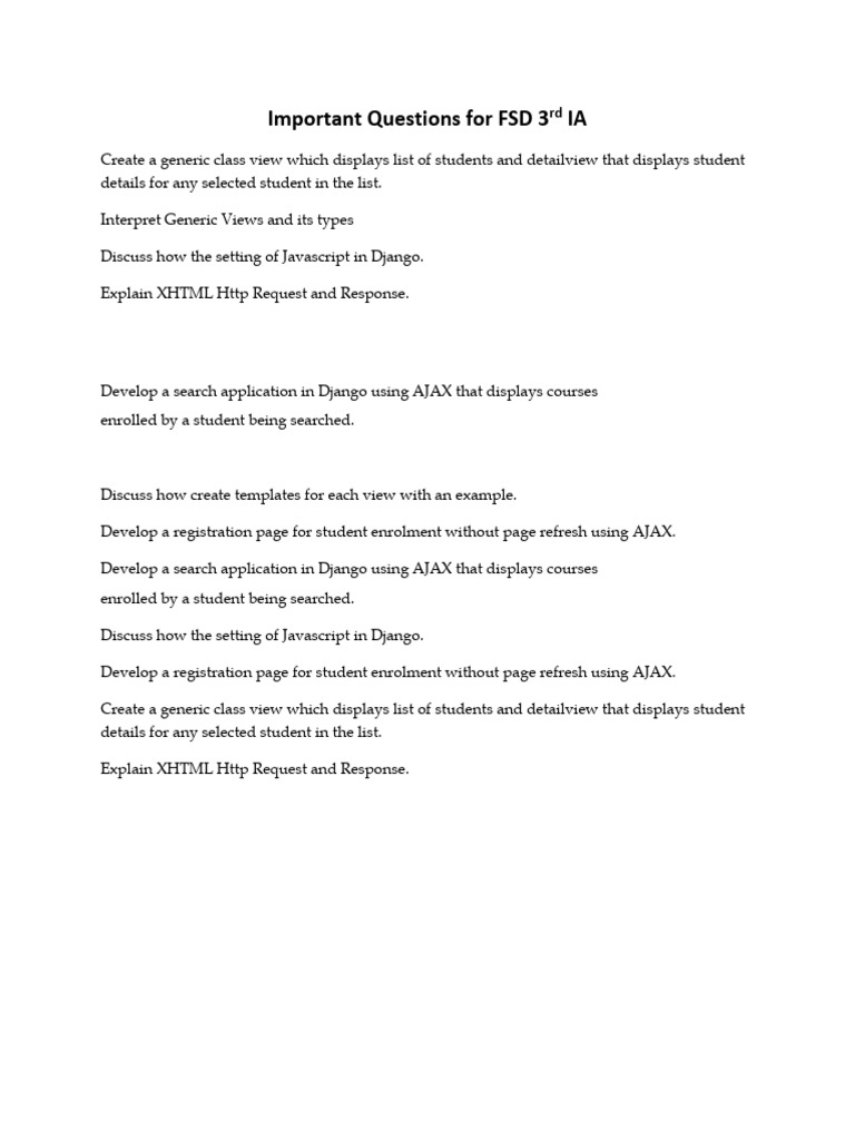 Important Questions For FSD 3rd IA | PDF | Business | Computers