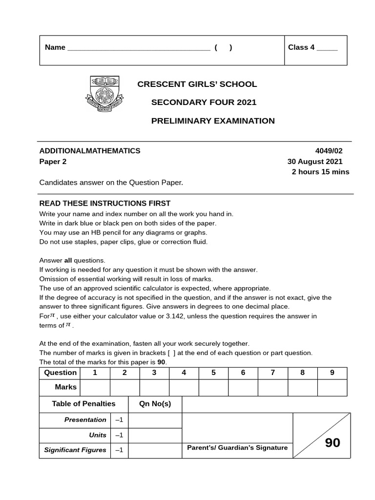 2021 CGS Sec 4 AM Prelim P2 With Ans Key | PDF