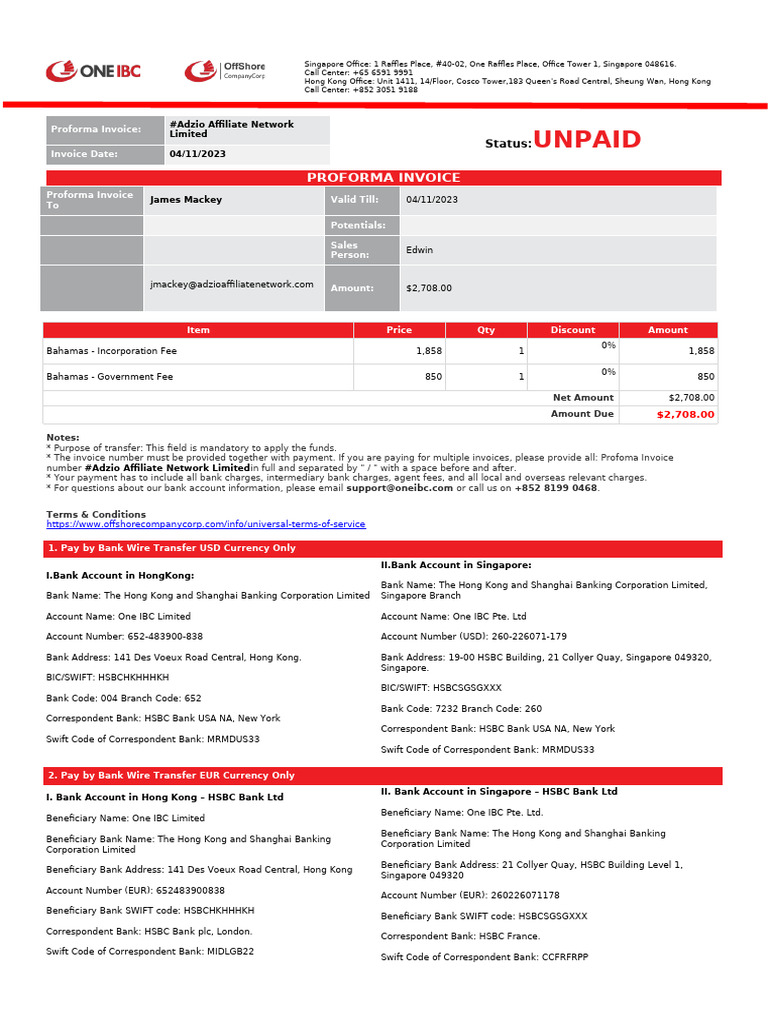 Proforma Invoice - Adzio Affiliate Network Limited | PDF