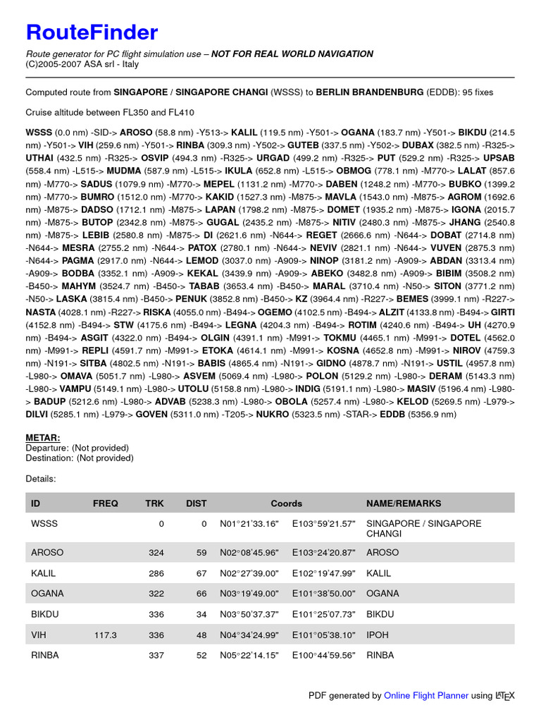 Routefinder: Online Flight Planner | PDF