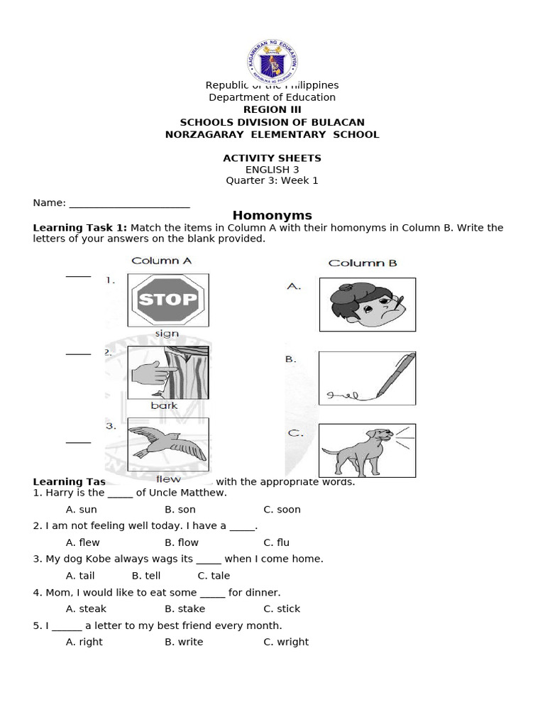 ENGLISH 3 Activity Sheet Q3 W1 | PDF