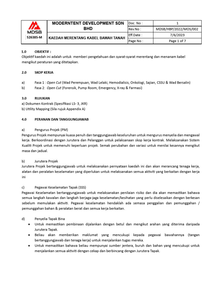 Method Statement Underground Cable 29-12-2023 | PDF