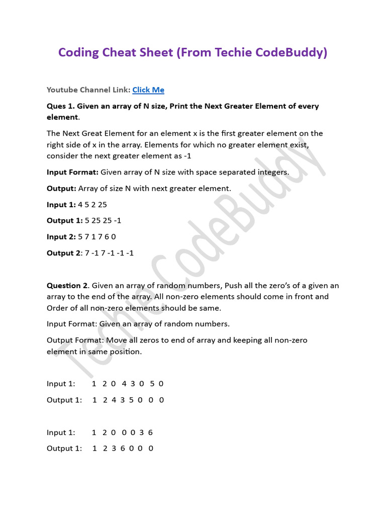 Techie Codebuddy Coding Cheatsheet Free Giveaway On 10k Subscribers Pdf