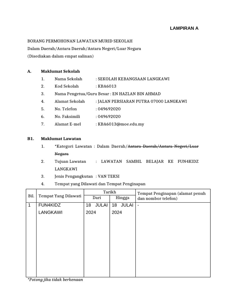 FINAL - Garis Panduan Lawatan Murid - LAMPIRAN | PDF