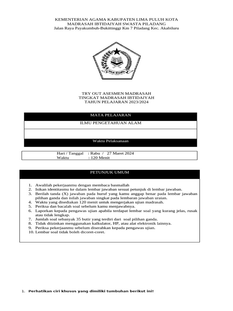 Soal To Ipa 2023.2024 | PDF