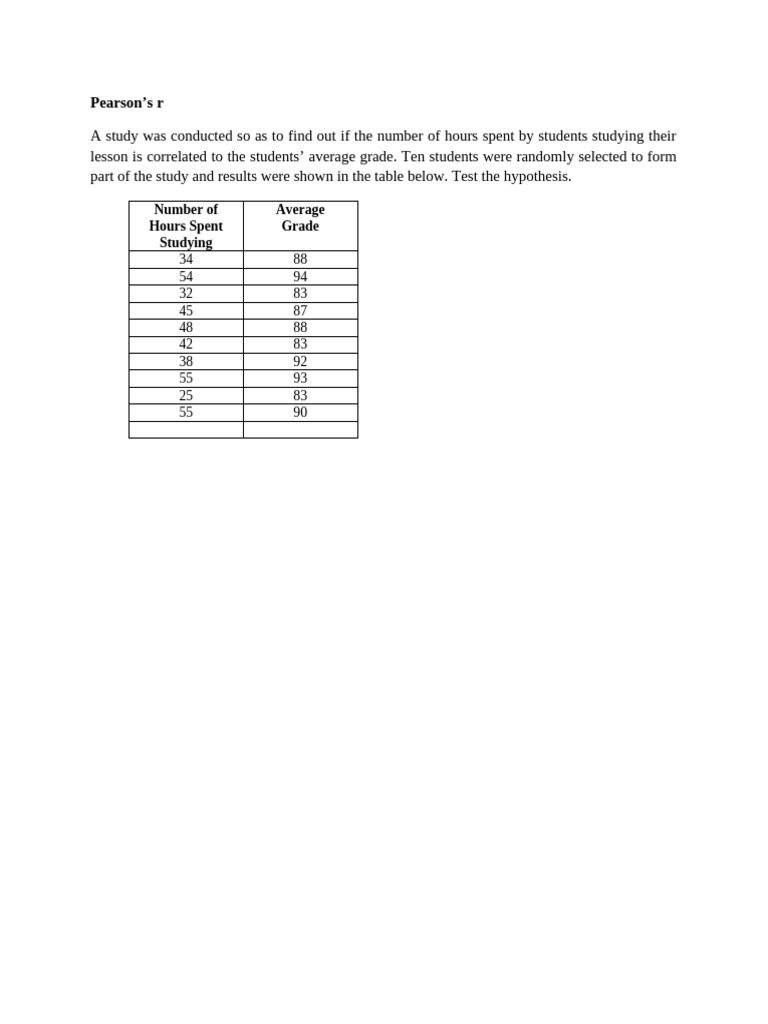 Example For Pearson's R | PDF