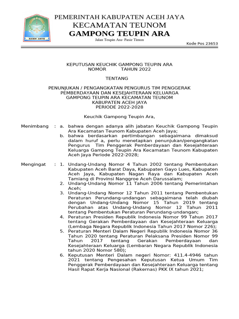 SK PKK 2022 Gampong | PDF