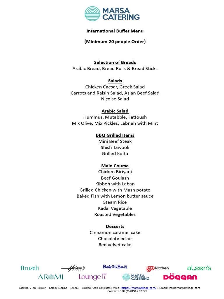 International Buffet Menu 20 Pax | PDF